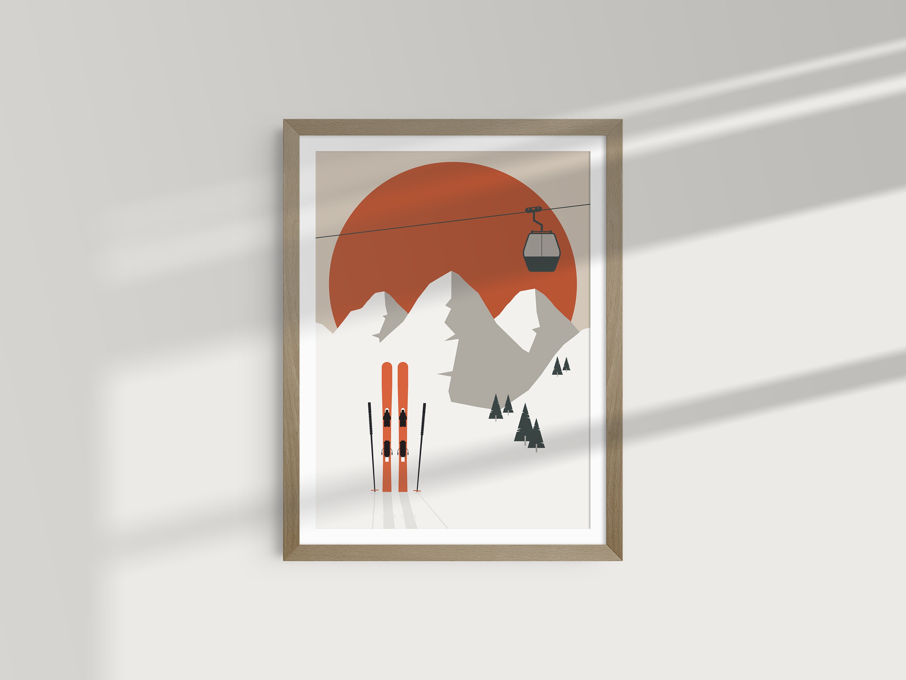 Modern Winter Scene Printable Minimalist Alpine Illustration Clean ...