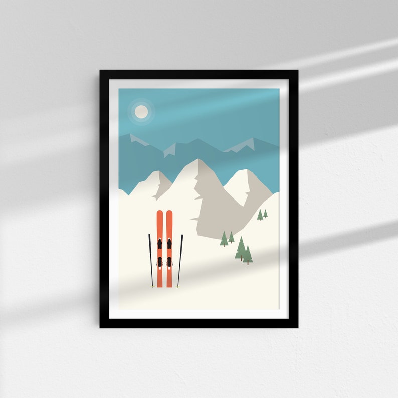 Winter Scene Printable Minimalist Alpine Illustration Mountain ...