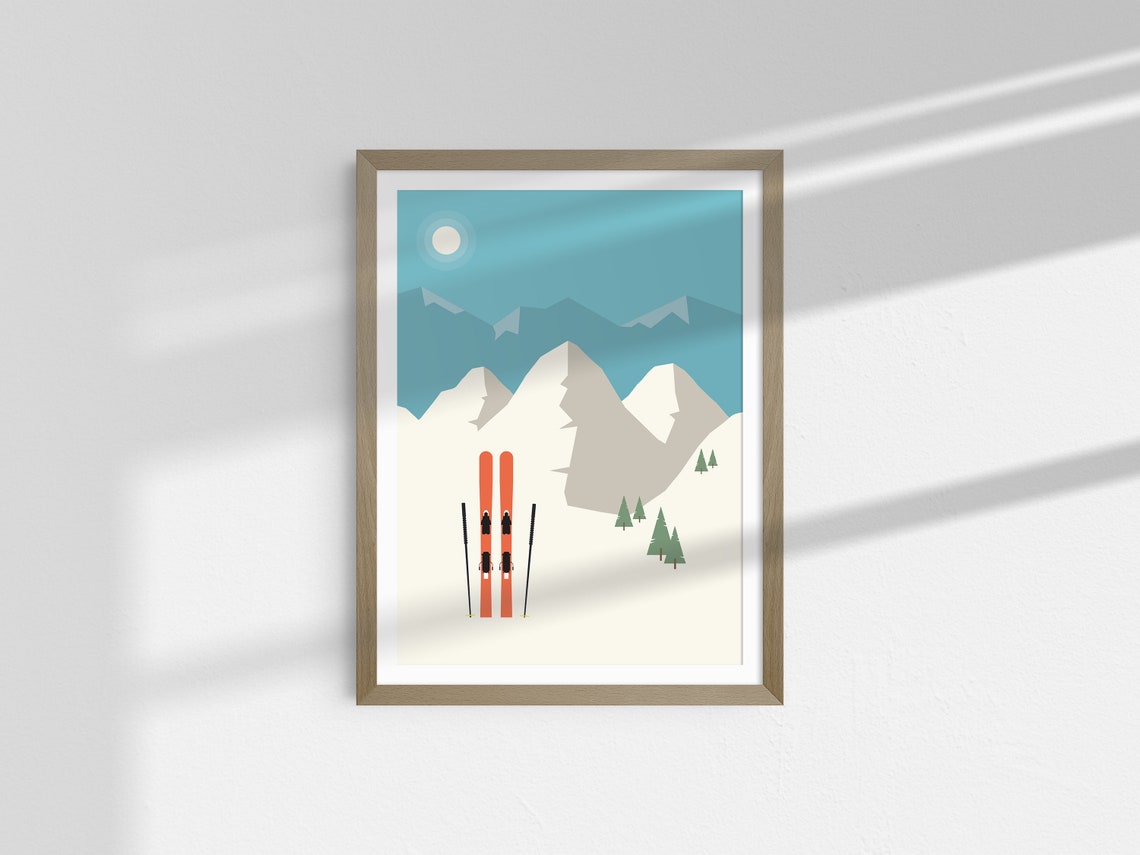 Winter Scene Printable Minimalist Alpine Illustration Mountain ...