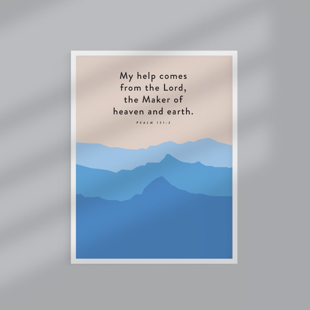 Psalm 121 Bible Verse Quote Poster Abstract Mountain Layers Digital ...
