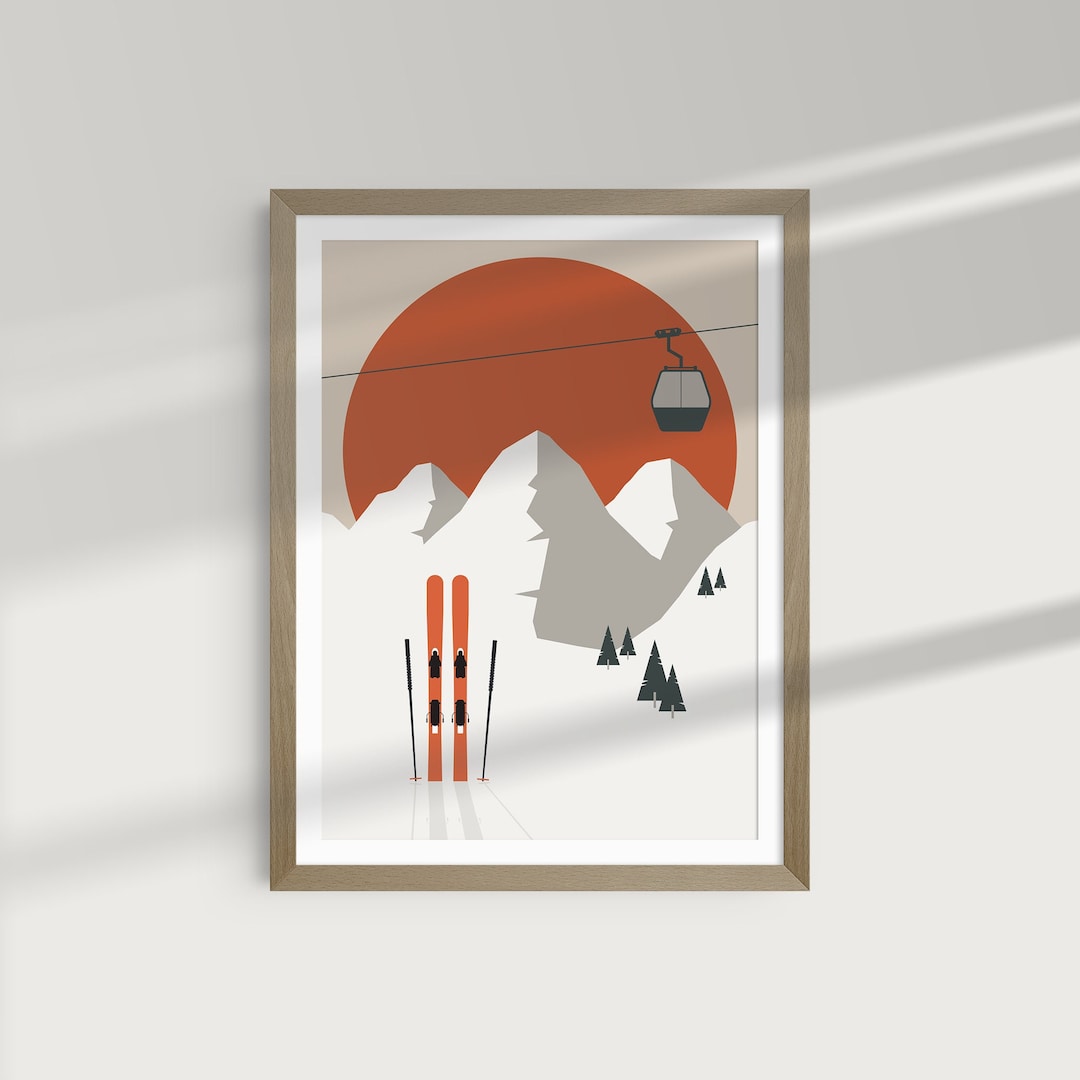 Modern Winter Scene Printable Minimalist Alpine Illustration Clean ...