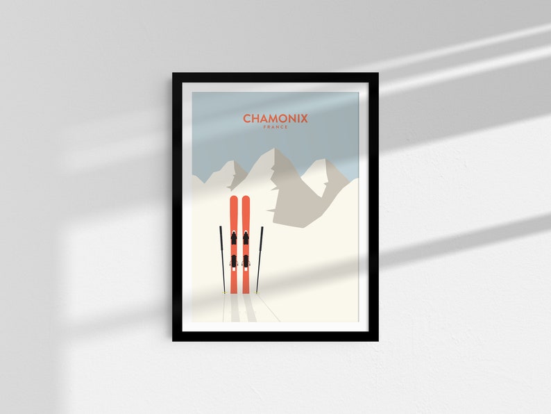 Chamonix Poster Winter Scene Printable Minimalist Alpine Illustration ...