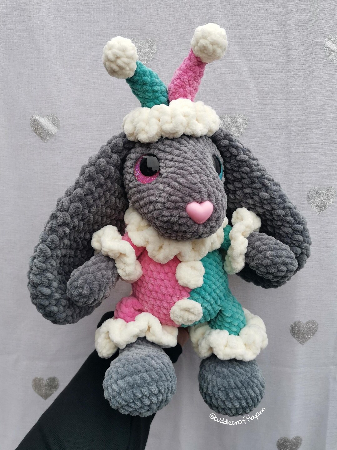 Jester Bunny - Handmade Crochet Amigurumi Plushie - Clown Bunny Plushie ...