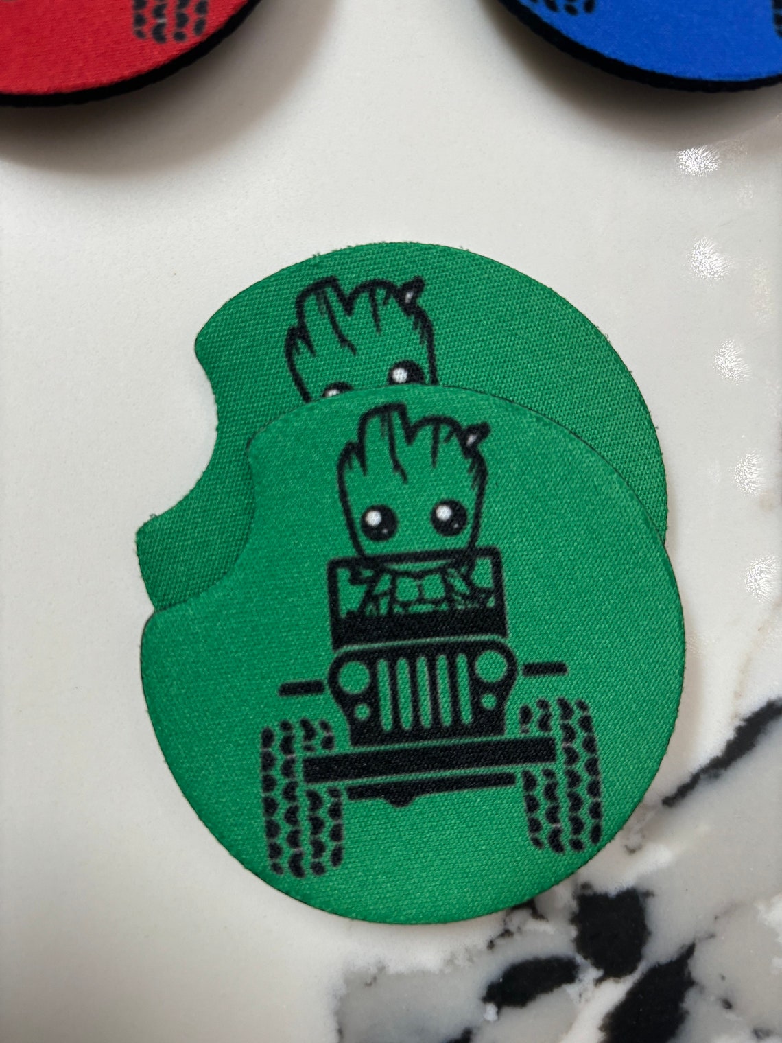 Set of 2 Groot Jeep Sublimated Car Coasters, Soft Fabric Car Coasters ...