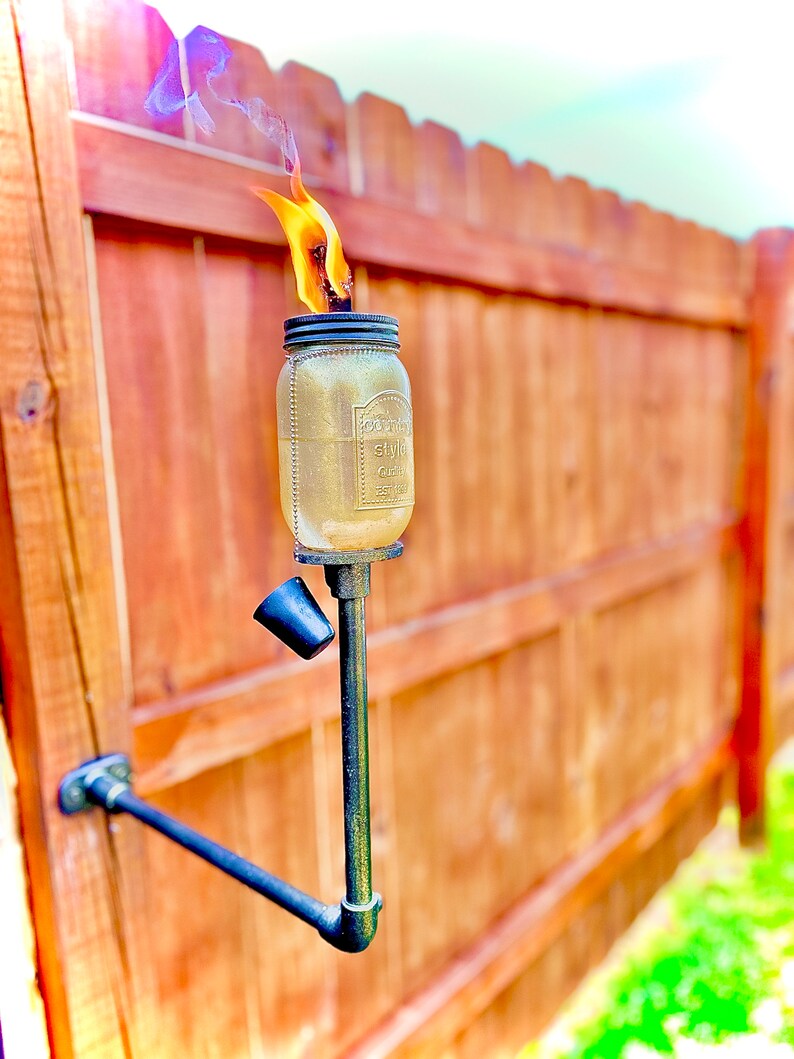 Mounted Mason Jar Style Tiki Torch Citronella Wooden Fence - Etsy
