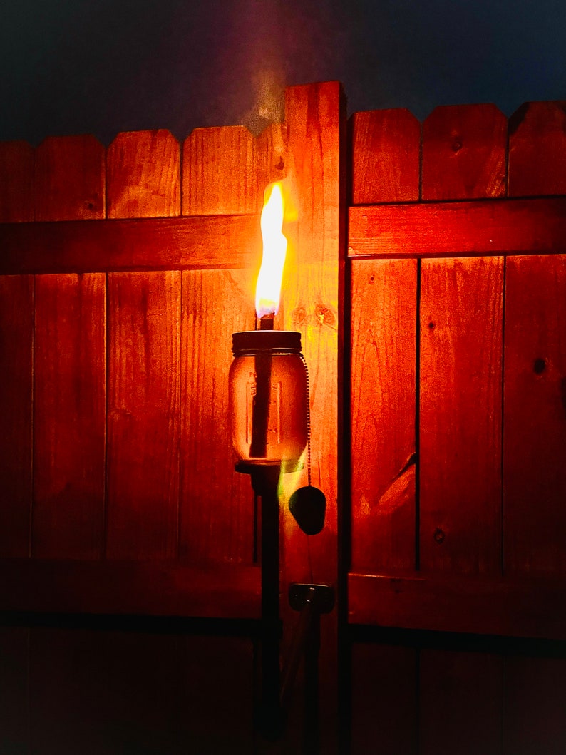 Mounted Mason Jar Style Tiki Torch Citronella Wooden Fence - Etsy