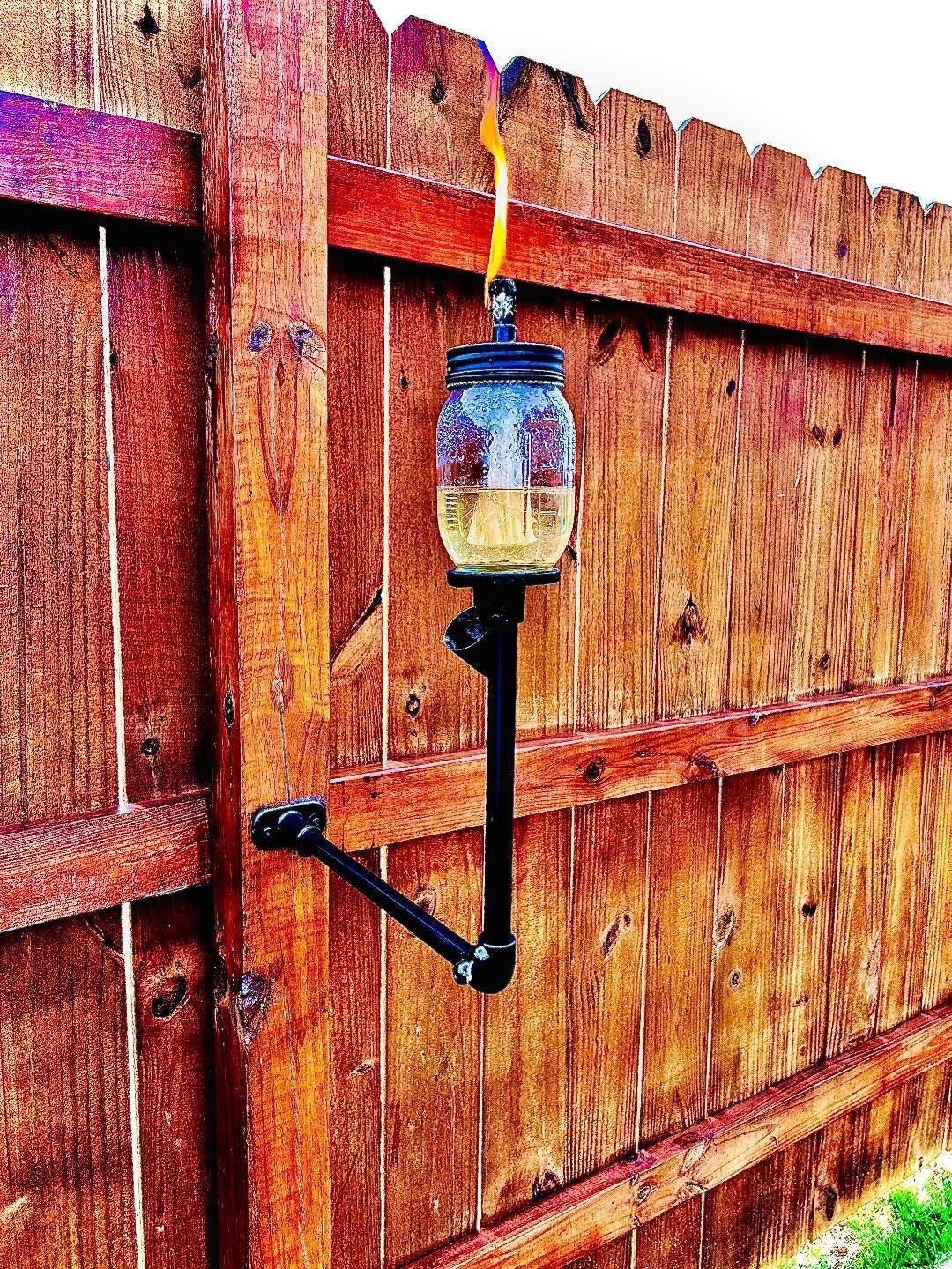 Mounted Mason Jar Style Tiki Torch Citronella Wooden Fence Torch ...