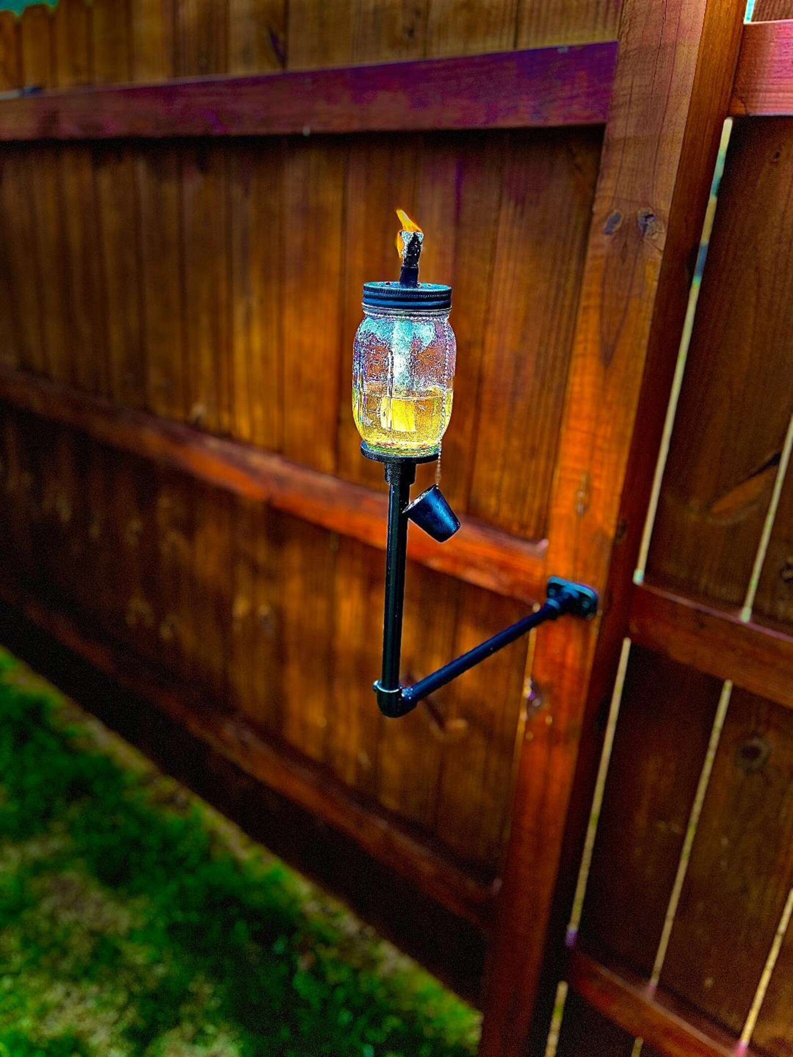 Mounted Mason Jar Style Tiki Torch Citronella Wooden Fence Torch ...