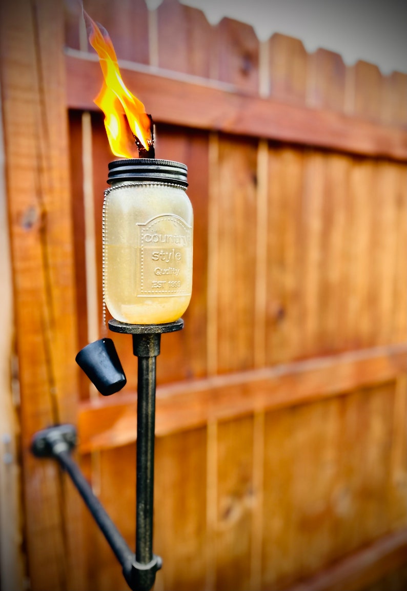 Mounted Mason Jar Style Tiki Torch Citronella Wooden Fence - Etsy