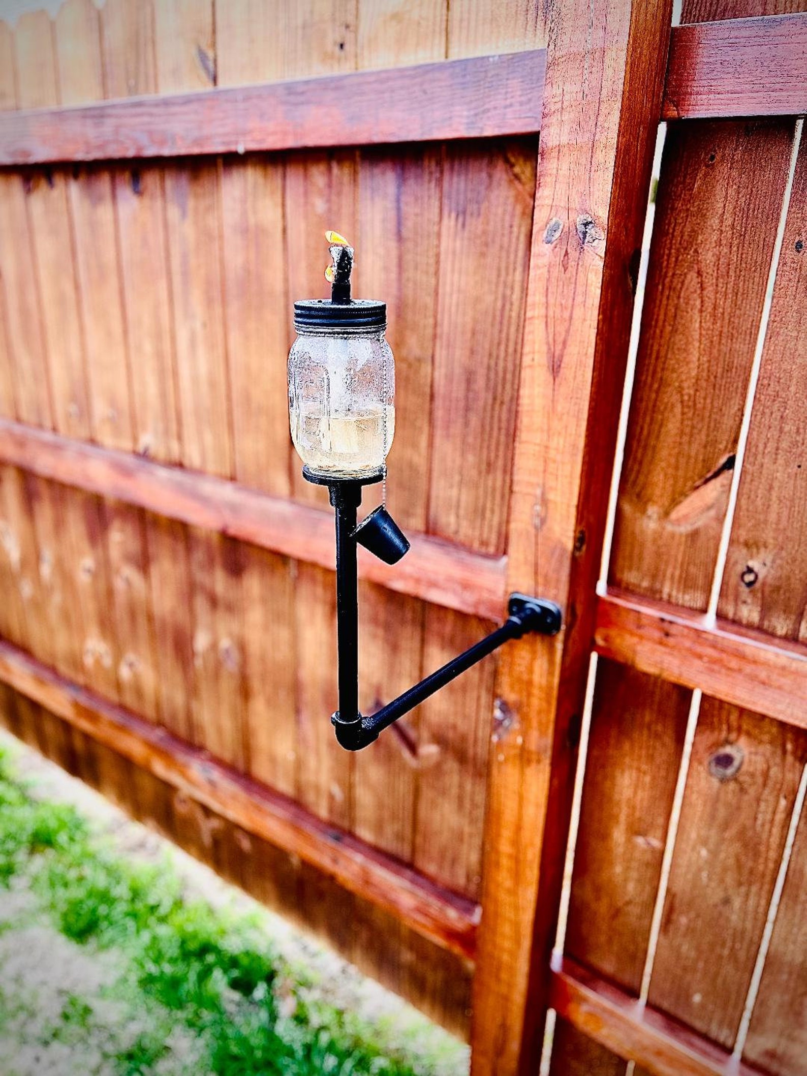 Mounted Mason Jar Style Tiki Torch Citronella Wooden Fence Torch ...