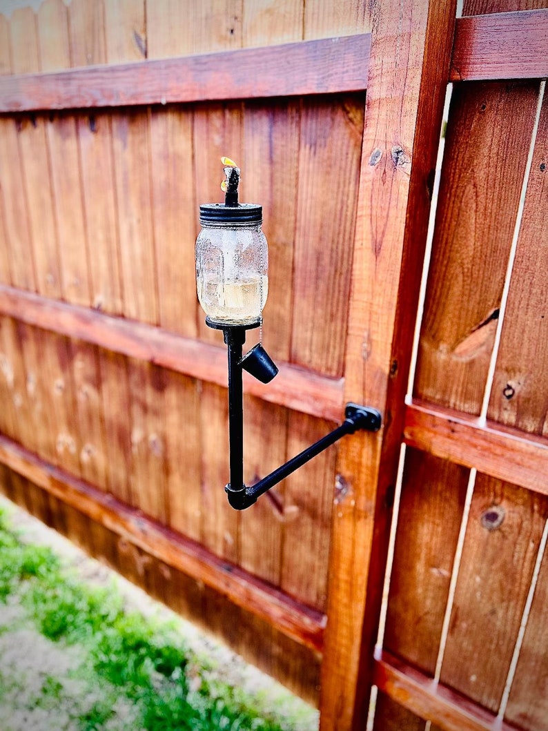 Mounted Mason Jar Style Tiki Torch Citronella Wooden Fence Torch ...