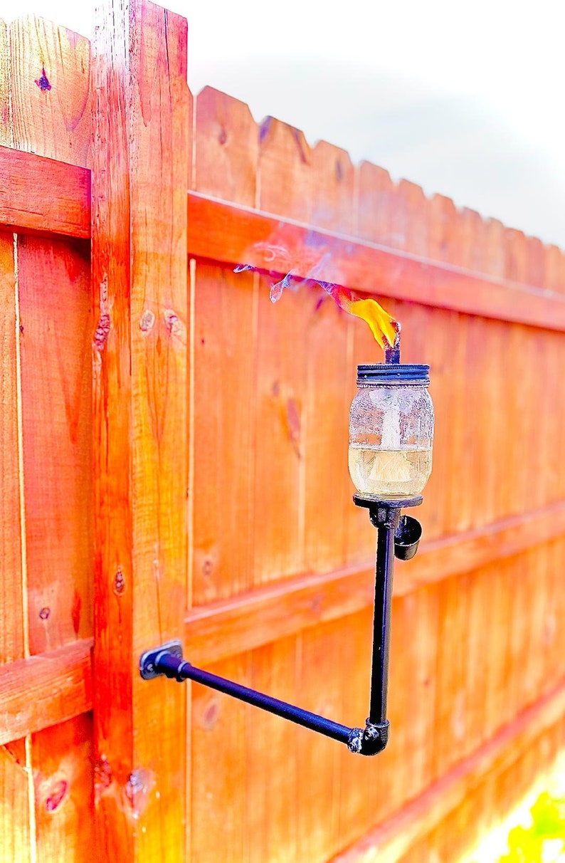 Mounted Mason Jar Style Tiki Torch Citronella Wooden Fence - Etsy
