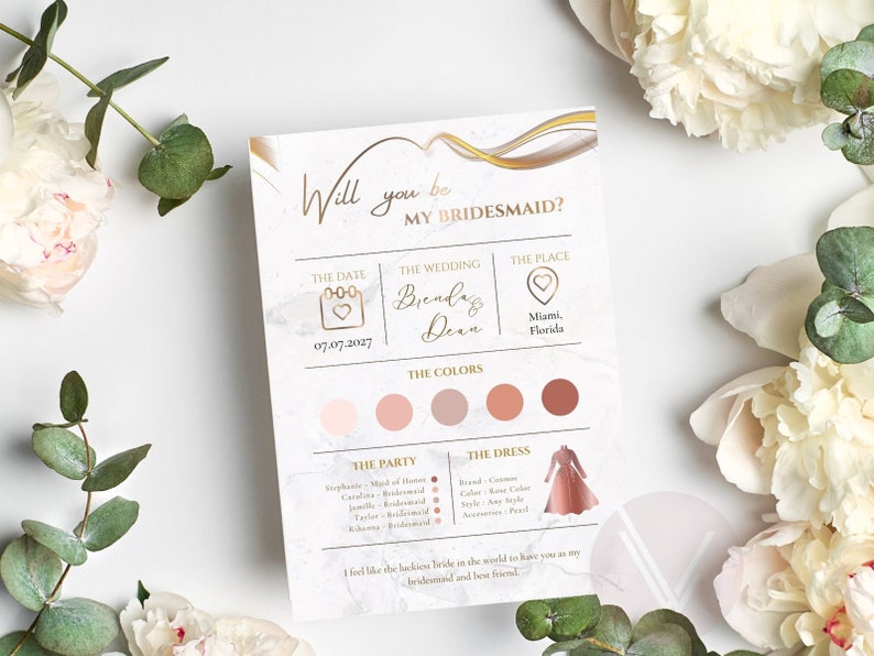 Elegant Bridemaid Info Card Template, Elegant Bridesmaid Proposal Card ...