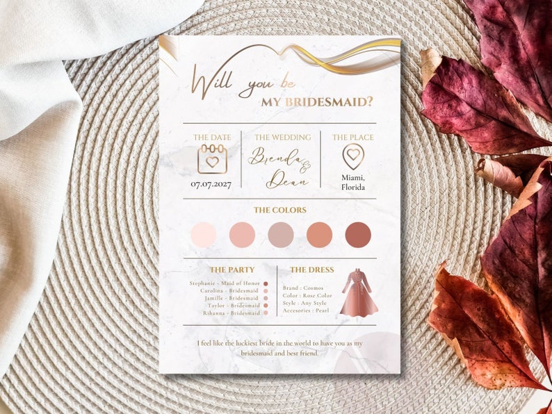 Elegant Bridemaid Info Card Template, Elegant Bridesmaid Proposal Card ...