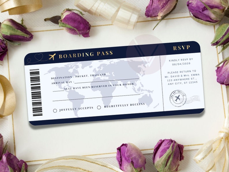 Elegant Passport and Boarding Pass Wedding Invitation Template ...