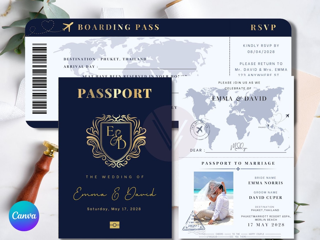 Elegant Passport and Boarding Pass Wedding Invitation Template ...