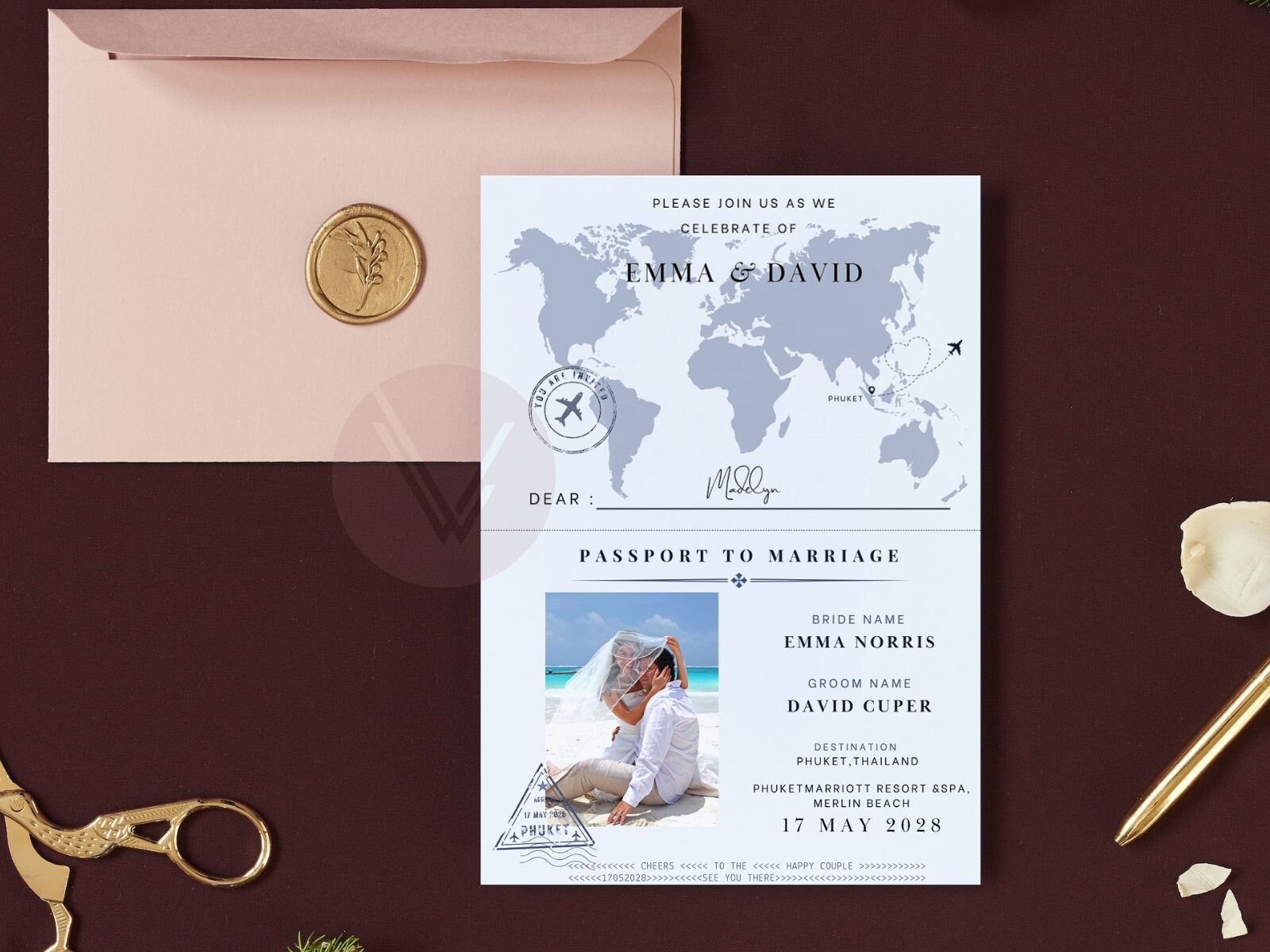 Elegant Passport and Boarding Pass Wedding Invitation Template ...