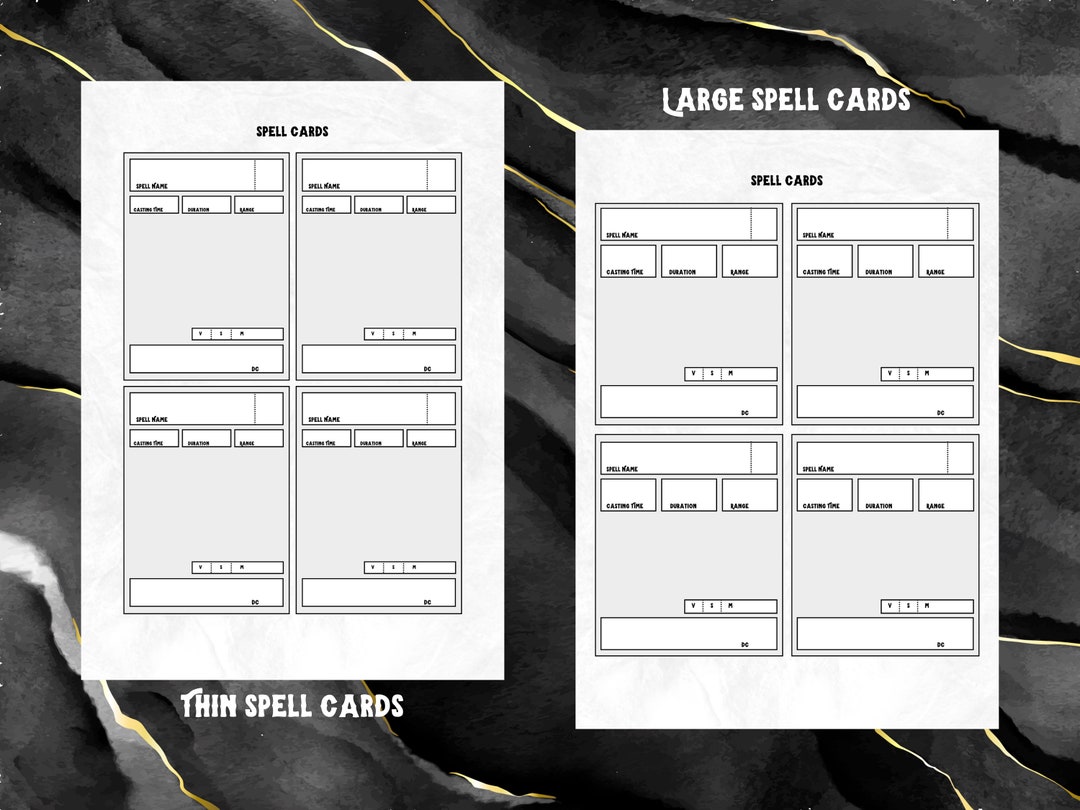 Large + Thin D&D 5e Spell Cards - Printable, Reusable for Easy Spell ...