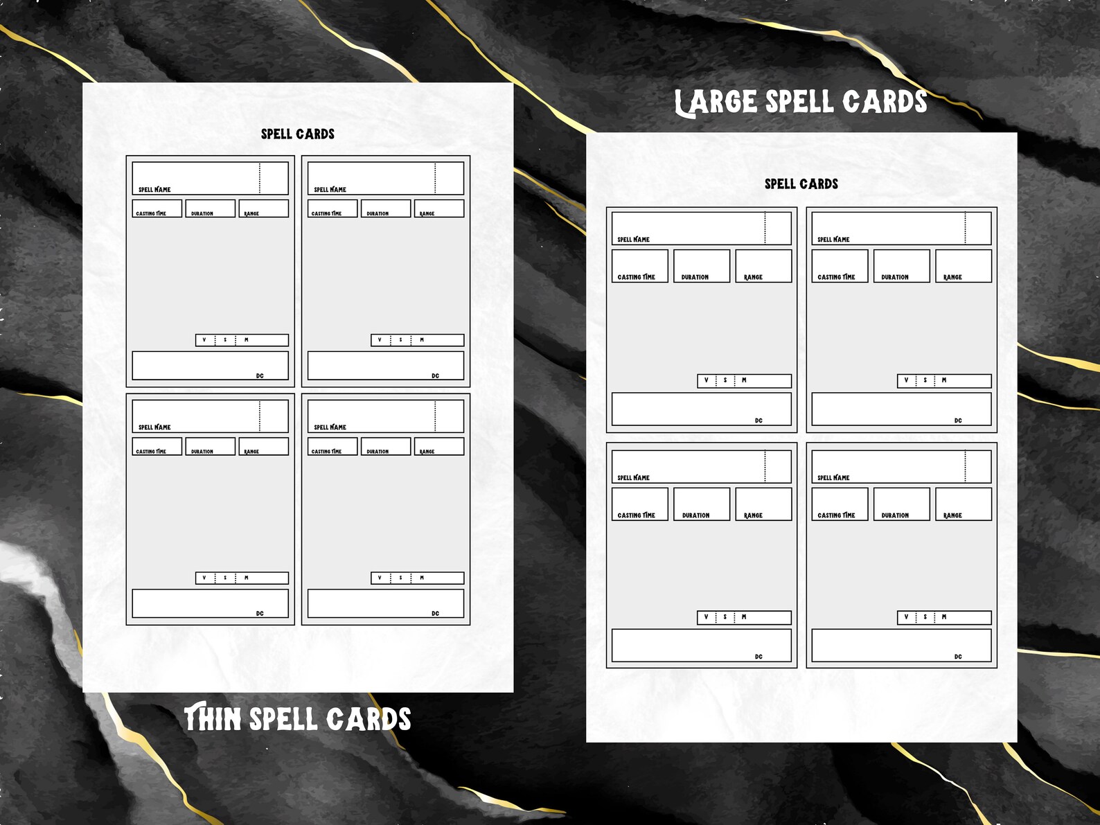 Large + Thin D&D 5e Spell Cards - Printable, Reusable for Easy Spell ...