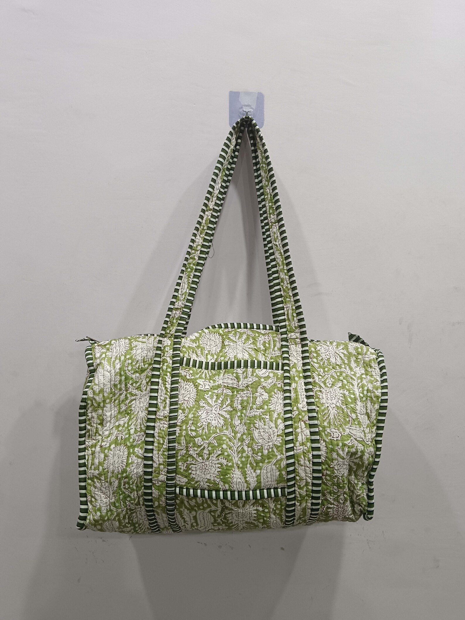 Floral Block Print Cotton Quilted Duffle Bag: Soft-sided Travel Tote - Etsy
