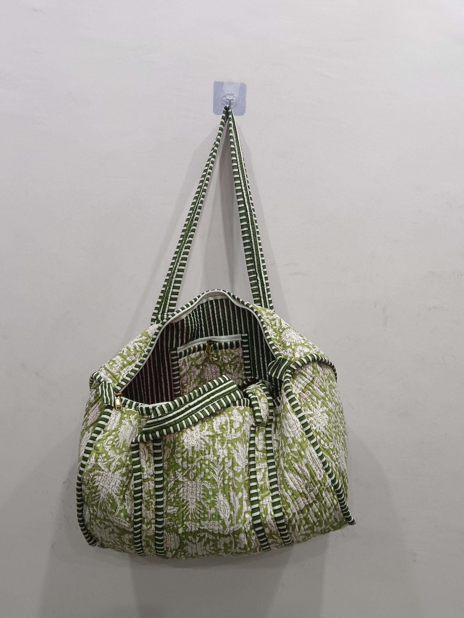 Floral Block Print Cotton Quilted Duffle Bag: Soft-sided Travel Tote - Etsy
