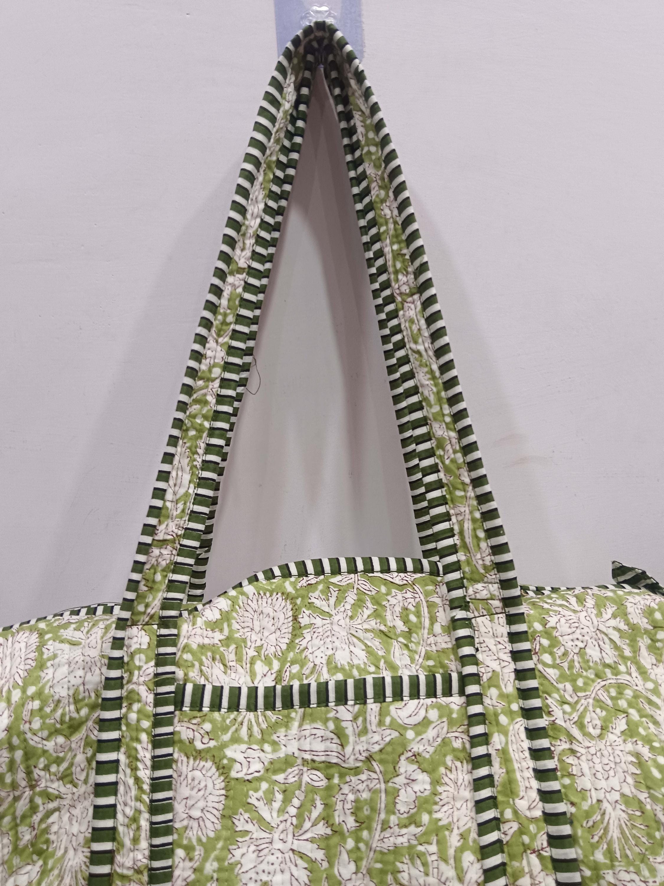 Floral Block Print Cotton Quilted Duffle Bag: Soft-sided Travel Tote - Etsy