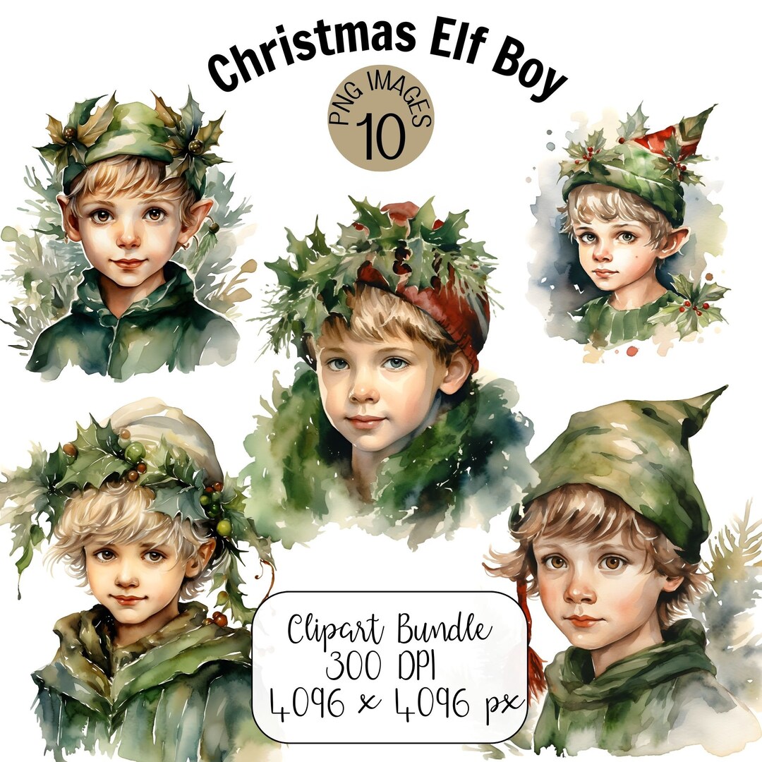 Christmas Elf Boy Watercolor Clipart, Watercolor Clipart, Festive ...
