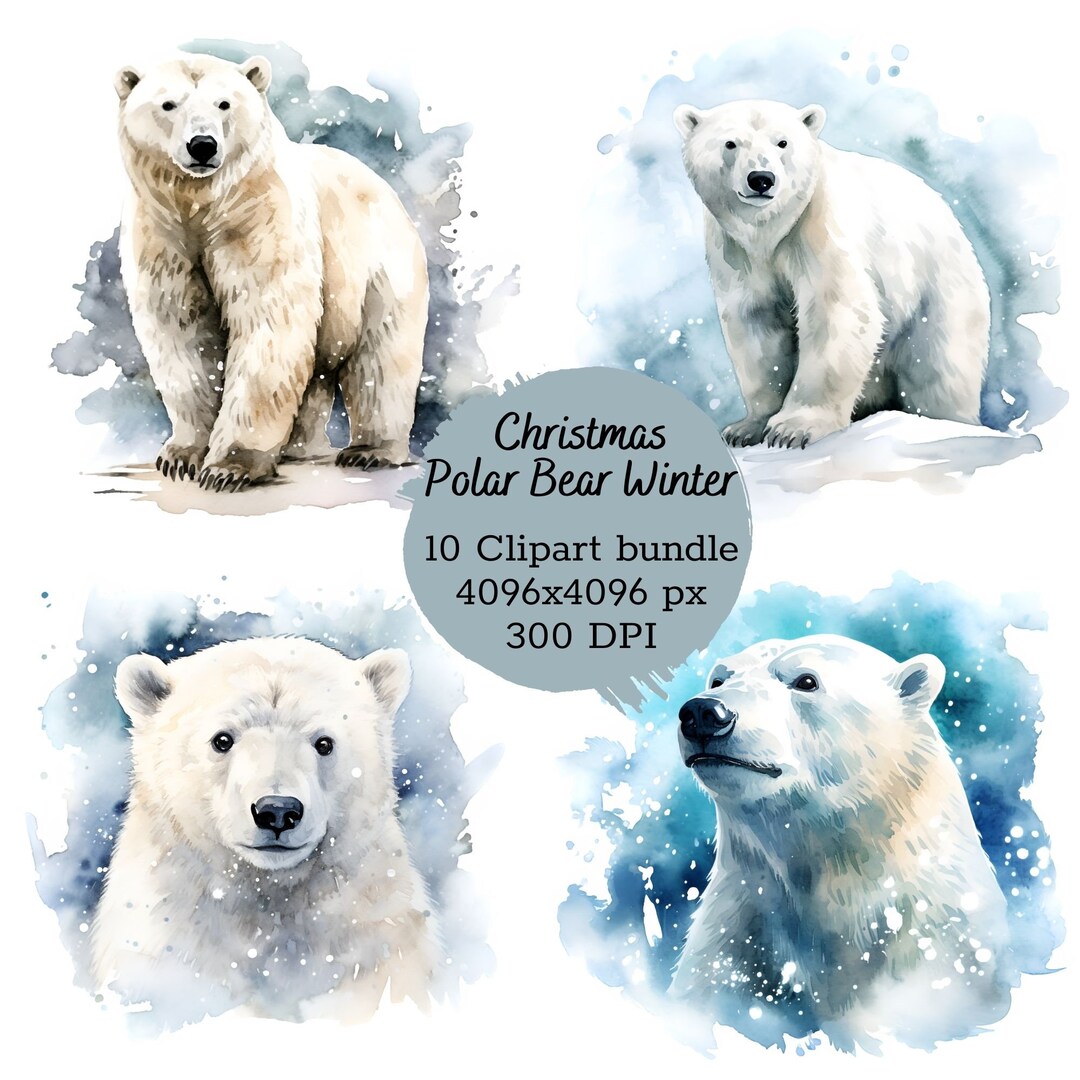 Christmas Polar Bear Clipart, 10 High Quality Jpgs, Merry Christmas ...