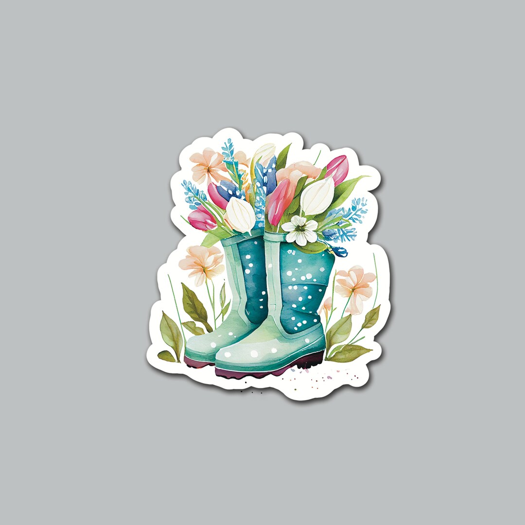 Florals in Boots Sticker, Bulk Stickers, Die Cut Sticker, Waterbottle ...
