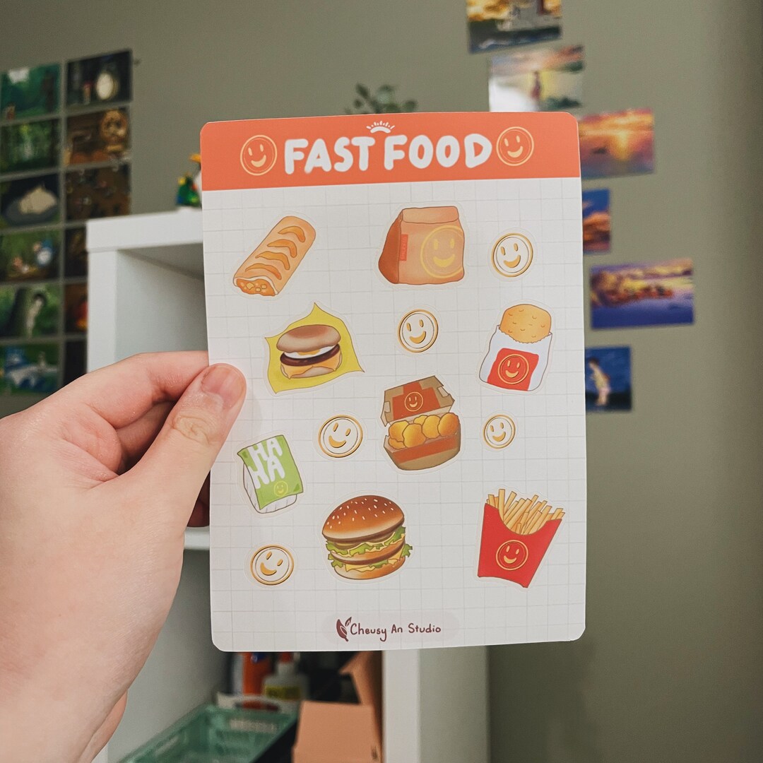 Smiley Fast Food Sticker Sheet | Cute Sticker, Fast Food for Bujo ...