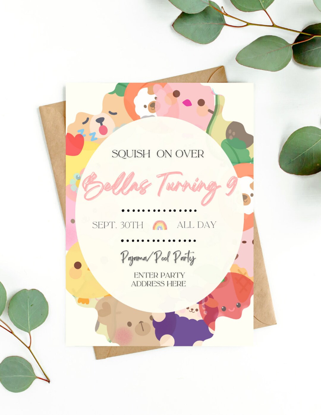 Squish Birthday Invite, Digital Girls Birthday Invitation, Minimal ...