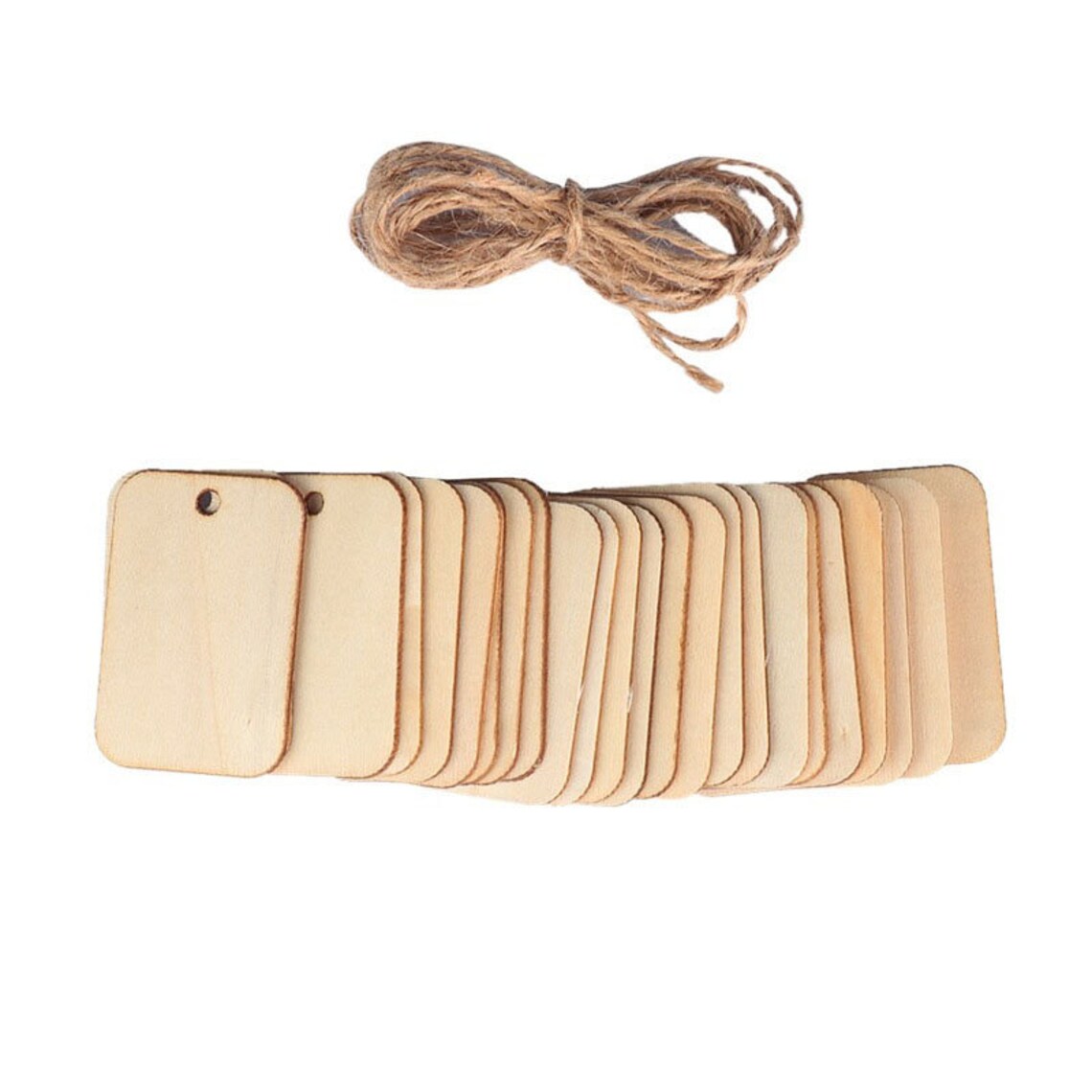 25pcs/lot Rectangle Wooden Hanging Label With Hemp Rope Unfinished Wood ...