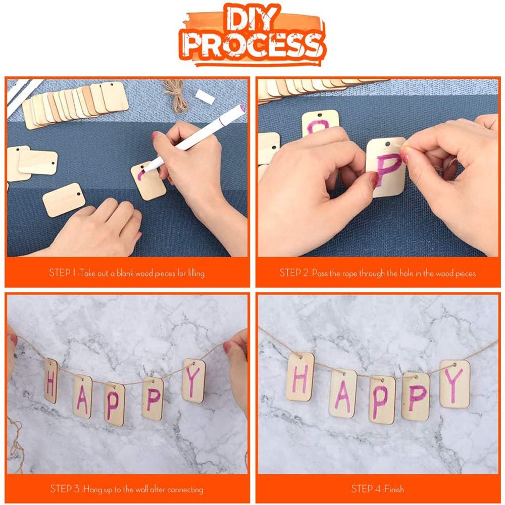 25pcs/lot Rectangle Wooden Hanging Label With Hemp Rope Unfinished Wood ...