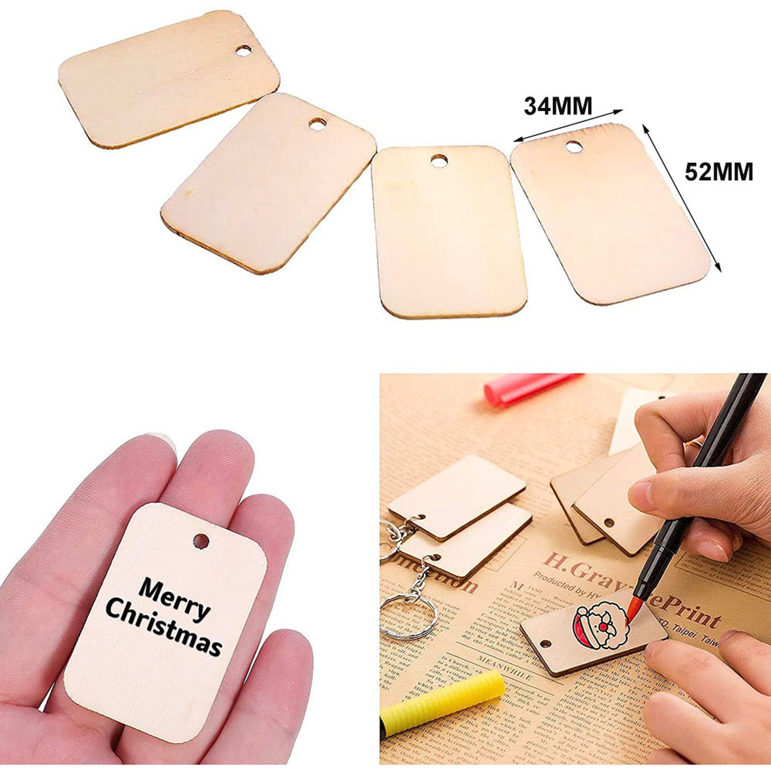 25pcs/lot Rectangle Wooden Hanging Label With Hemp Rope Unfinished Wood ...