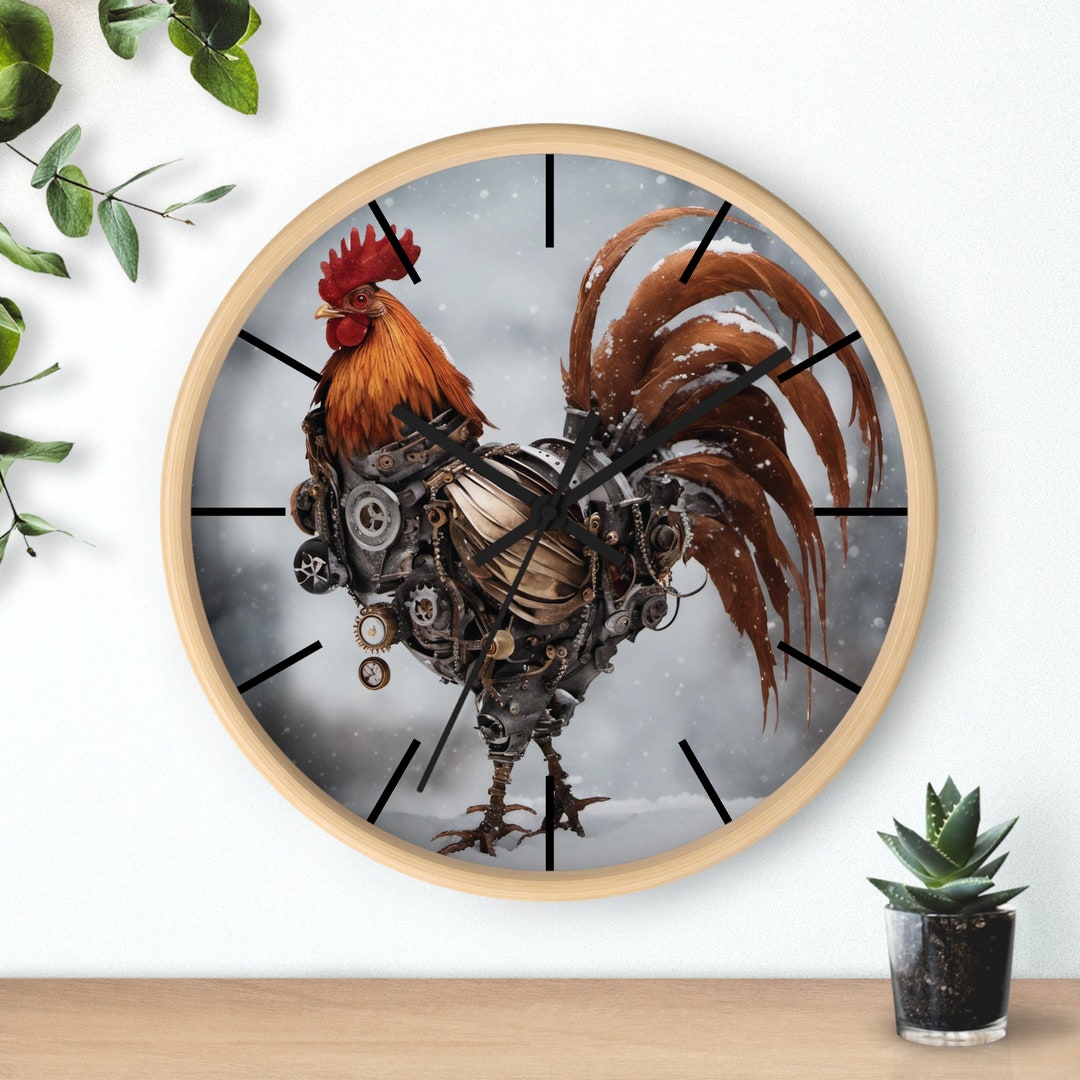 Steampunk Rooster in the Snow Wall Clock - Etsy