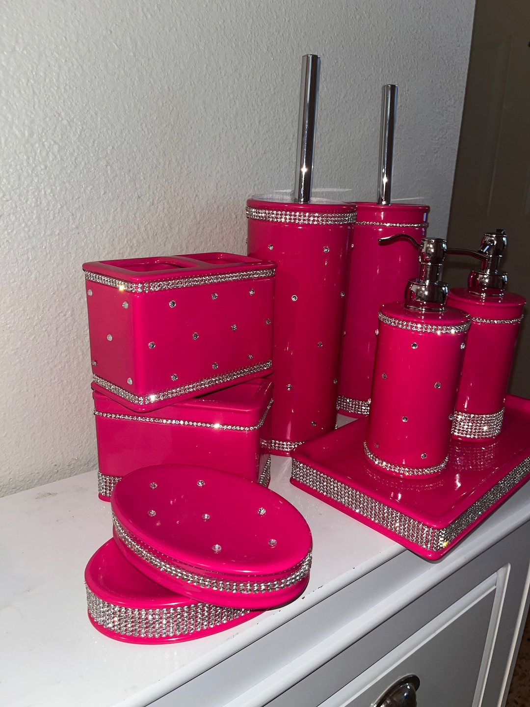 Hot Pink Diamond Bath Accessories - Etsy