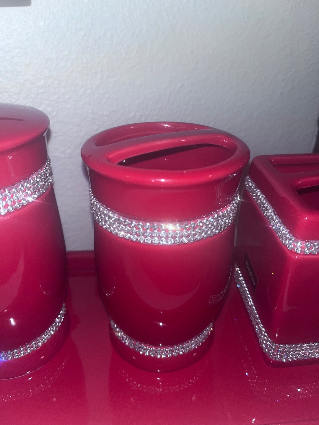Shiny Red Diamond Bath Accessories - Etsy