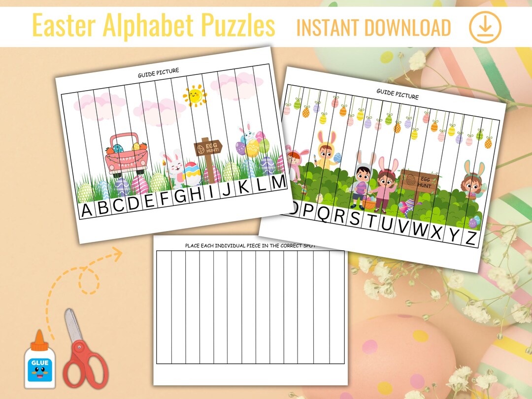 Kids Easter Alphabet Puzzle, Learning Puzzle, Easter Activity, Kids Cut ...