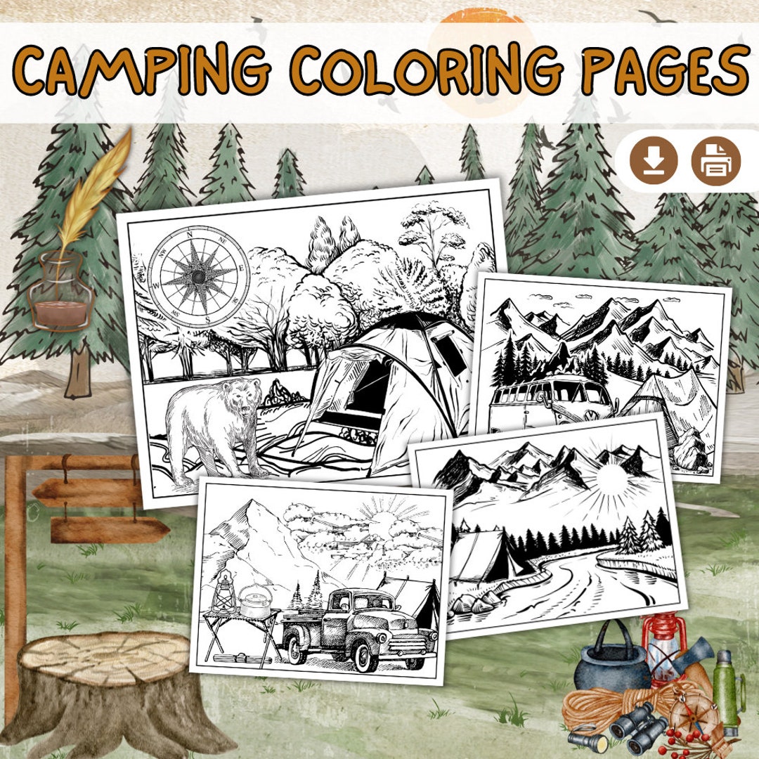Adult Camping Coloring Pages, Printable Camp Coloring Pages, Outdoor ...