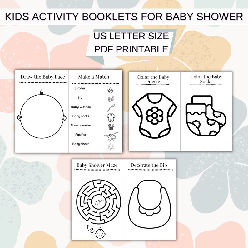 Kids Baby Shower Activity Book, Baby Shower Activities, Baby Shower ...