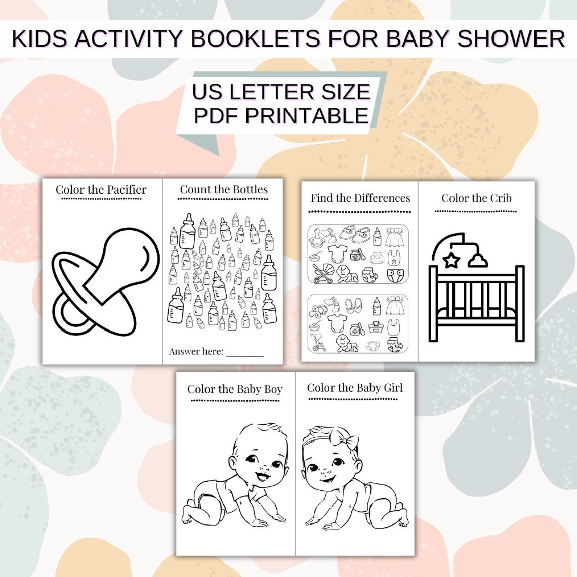 Kids Baby Shower Activity Book, Baby Shower Activities, Baby Shower ...