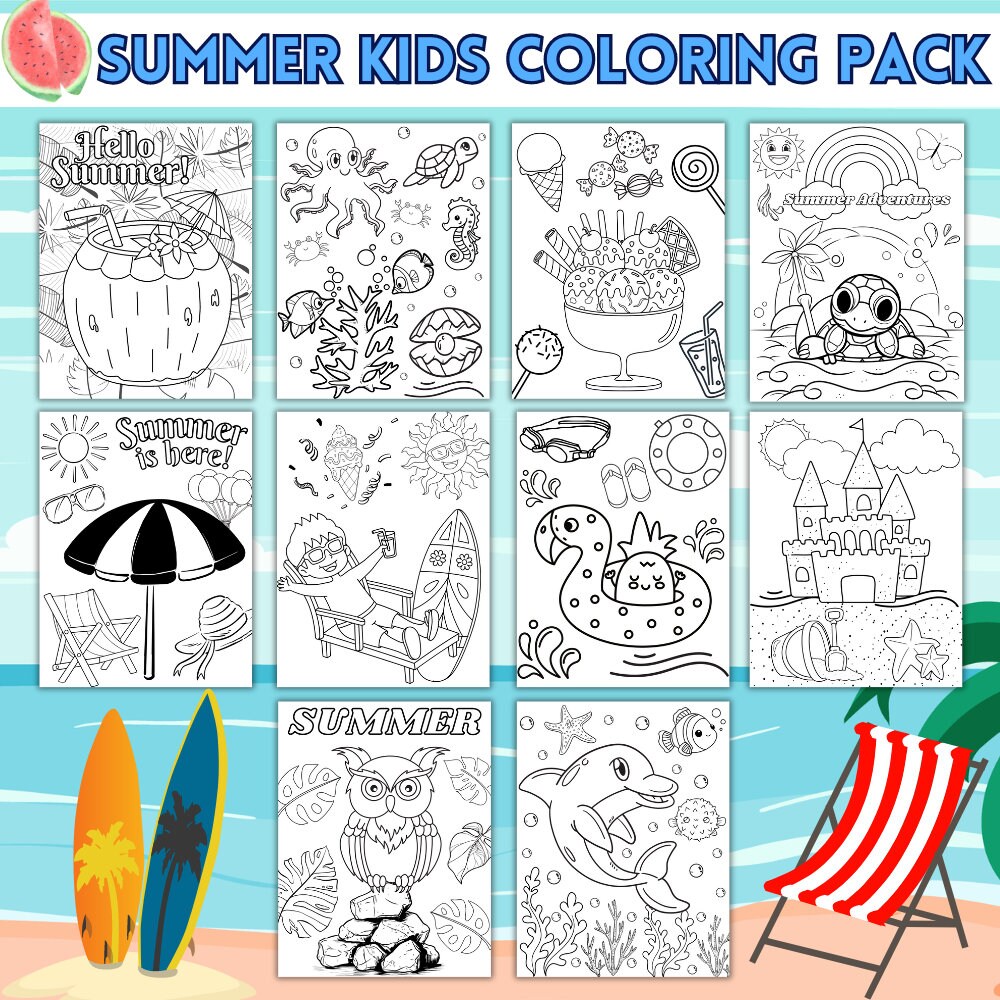 Kids Summer Coloring Pages, Printable Summer Coloring Pages, Summer ...