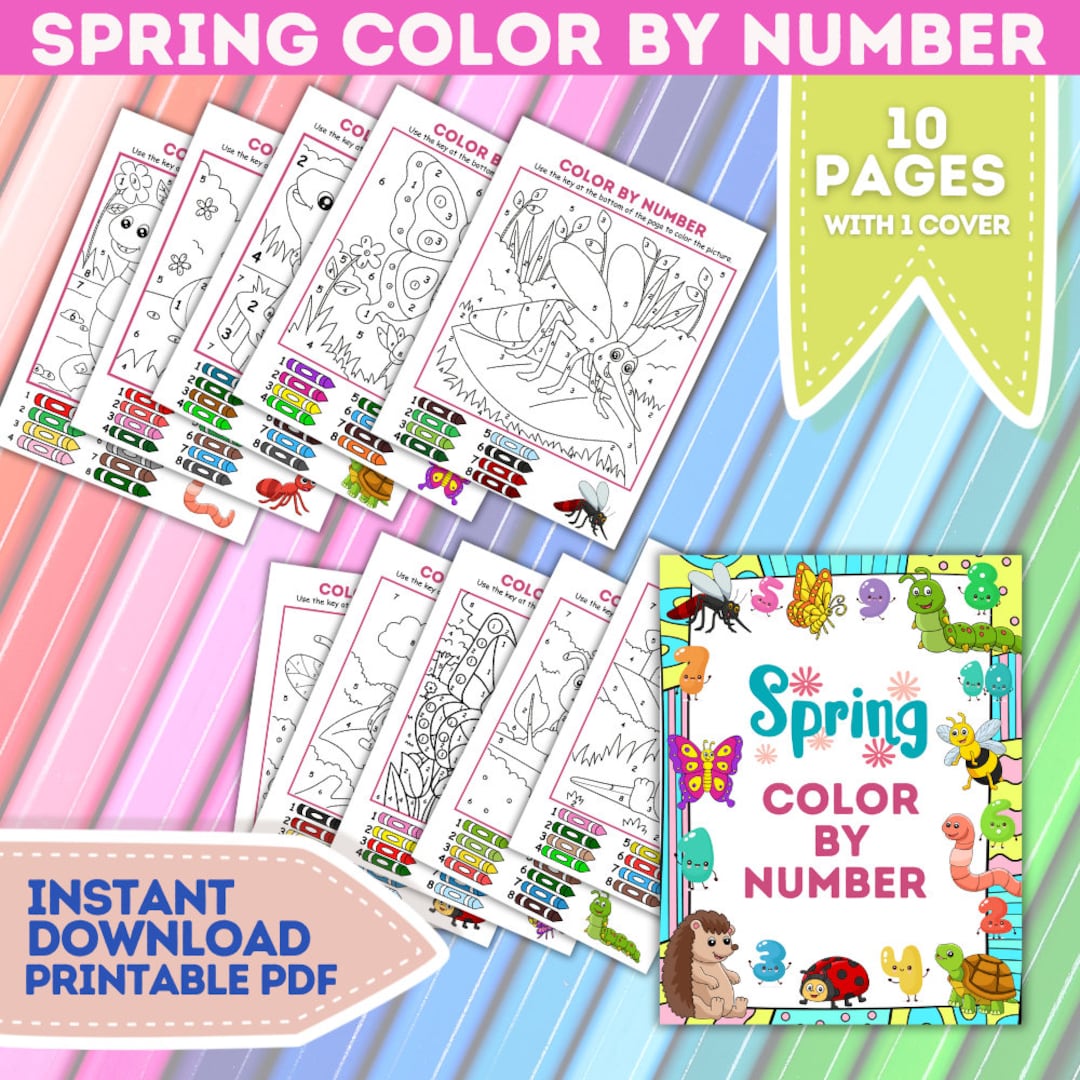 Spring Color by Number, Kids Color by Number, Kids Spring Coloring ...