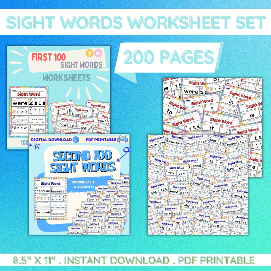 200 Sight Words Worksheets; Learning for Kids; Kindergarten Worksheets ...