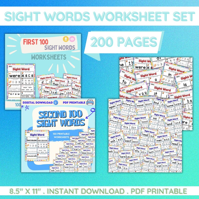 200 Sight Words Worksheets; Learning for Kids; Kindergarten Worksheets ...