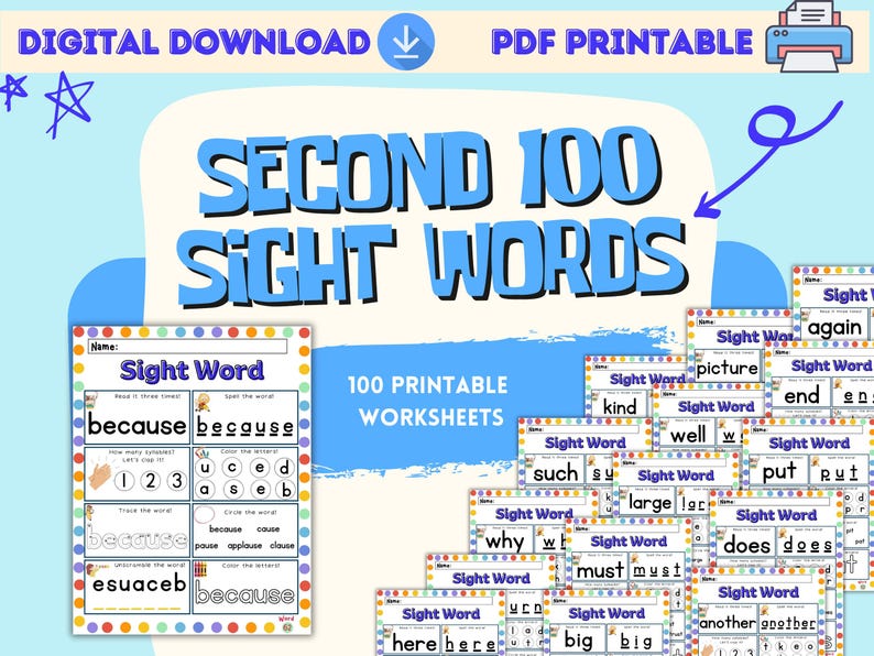 100 Sight Words Worksheets; Learning for Kids; Kindergarten Worksheets ...