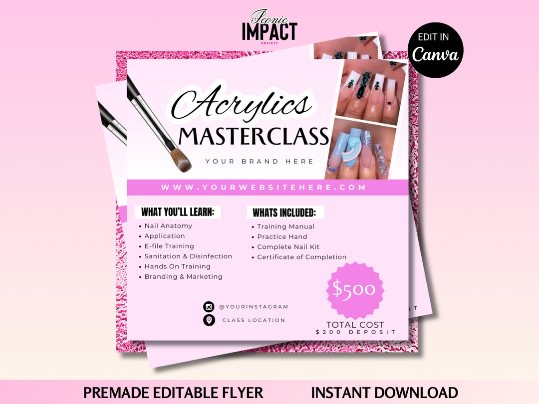 Nail Class Flyer, Nails, Flyer, Nail Tech Course, Canva Template, Nail ...