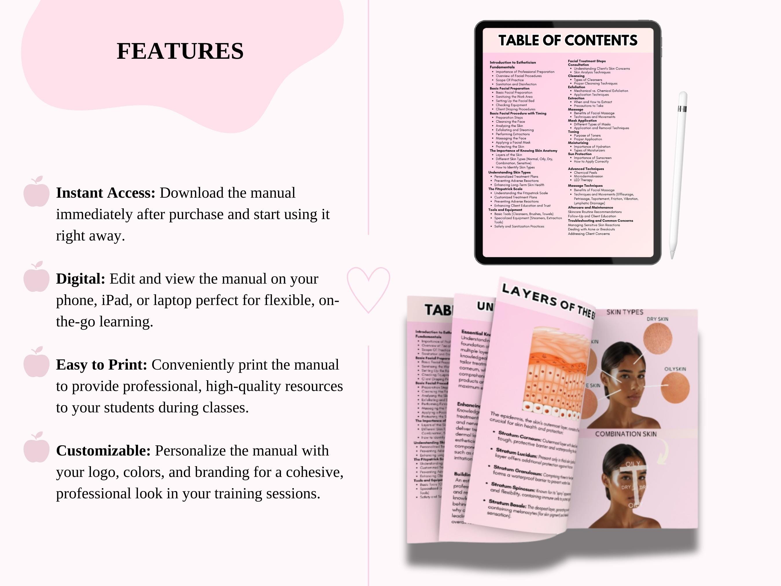 Facials Training Manual, Step by Step Editable Guide, Skin Care ...