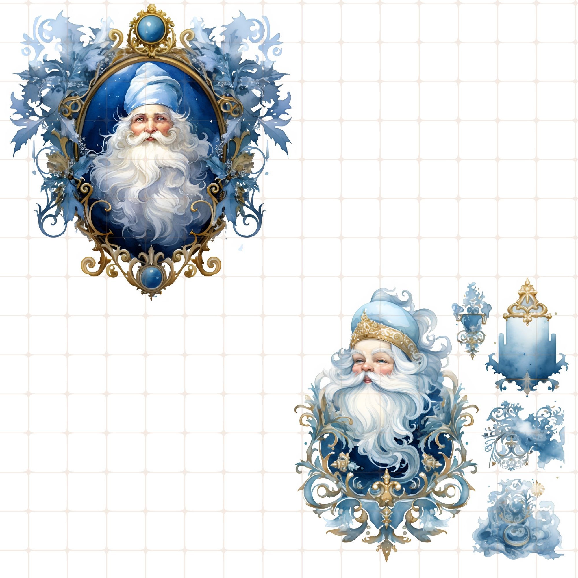 Set of 10 Pngs, Santa Retro Blue Clipart, Blue Christmas Santa Digital ...
