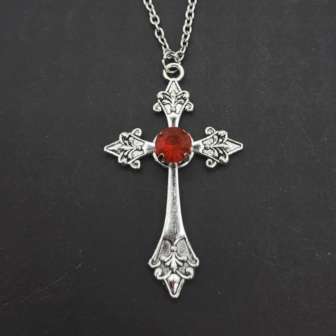 Red Cross Necklace - Gothic, Emo, Victorian - Handmade Stainless Steel ...